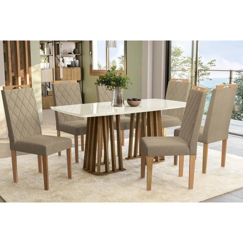 Sala de Jantar Completa Alteia Tampo Madeirado C- Vidro 90x170cm e 6 ...