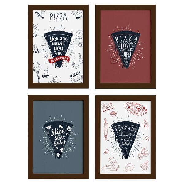 Quadros Frases Pizza Moldura Marrom 22x32cm 4un | MadeiraMadeira