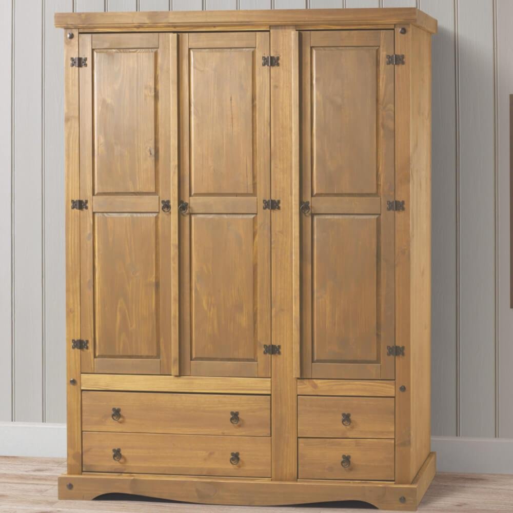 Armário Eddie Design Rústico 3 Portas e 4 Gavetas - Madeira Maciça ...