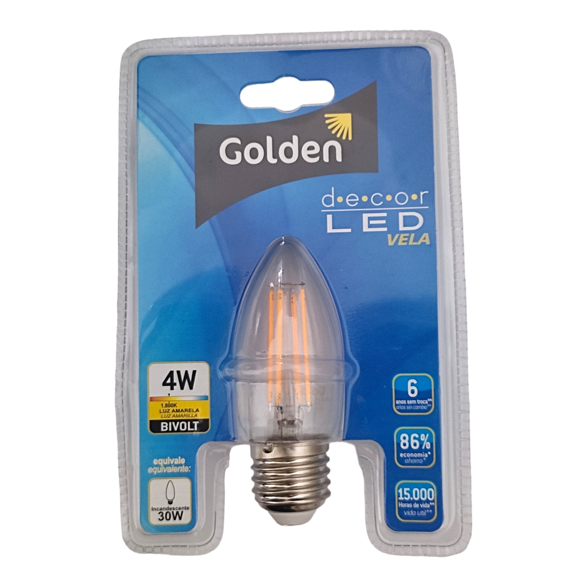 Kit 4 Lâmpada Vela Lisa Filamento Led 4W E27 Branco Quente Bivolt ...