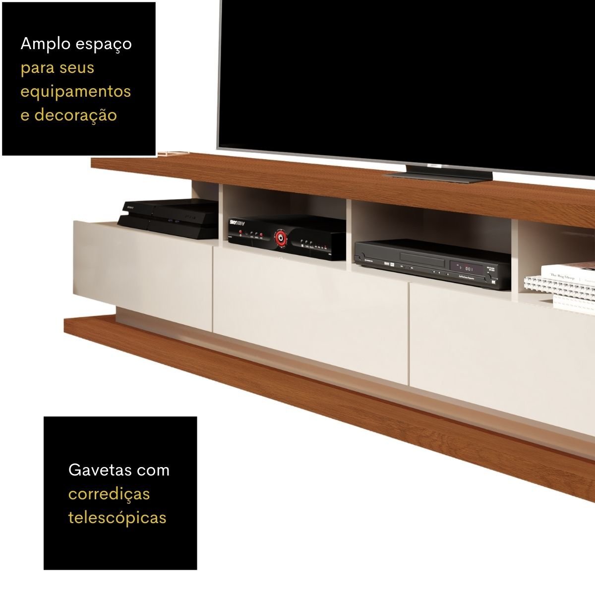 Rack para Sala Televisão até 65 Polegadas - Mod.2015:Off White/Freijó ...