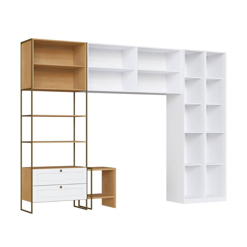 Kit Quarto MDF Com Guarda Roupa Estante e Armários Suspensos Cor:Savana ...