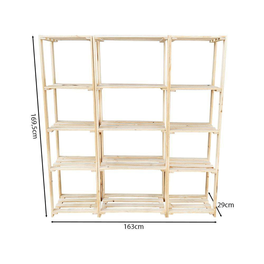 Kit Multiuso Aberto 2 Estantes + 1 Estante Em Pinus | MadeiraMadeira