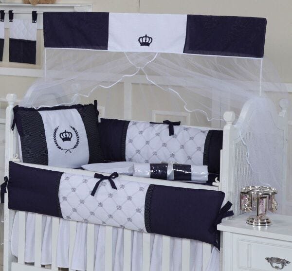 Kit Berço Americano 100% Algodão 9 peças Coroa Marinho | MadeiraMadeira