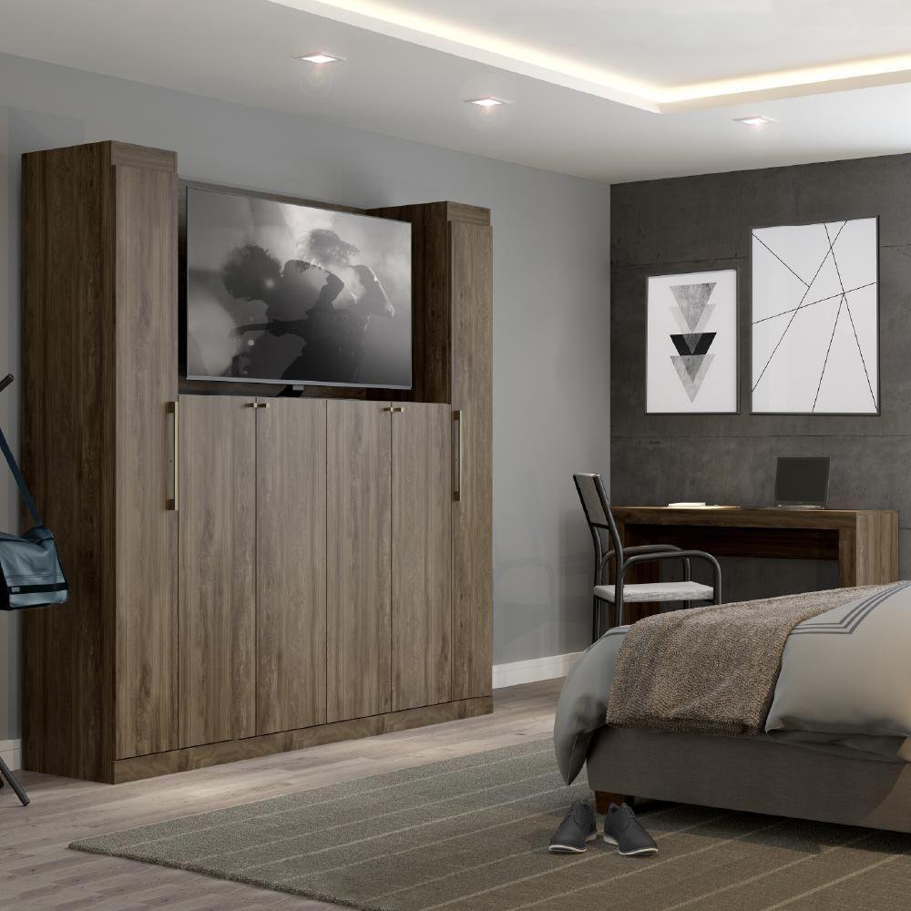 Guarda Roupa Solteiro 6 Portas Escrivaninha E Painel De Tv | MadeiraMadeira