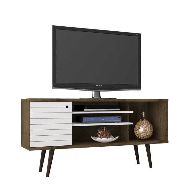 Rack Safira para TV até 60 Polegadas Madeira Rústica/Branco - Bechara | MadeiraMadeira