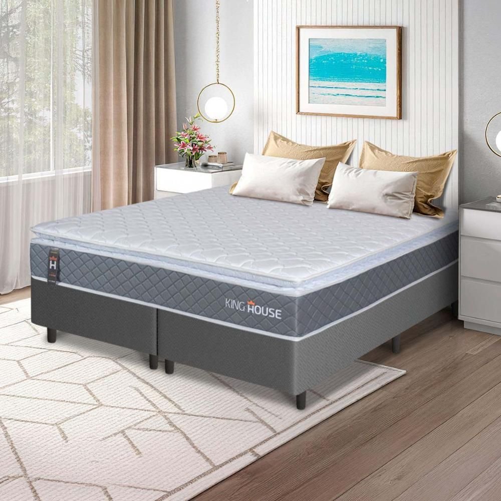 Conjunto Box Cinza Luanda Cinza Espuma D28 Queen 158x198x62 - King House | MadeiraMadeira