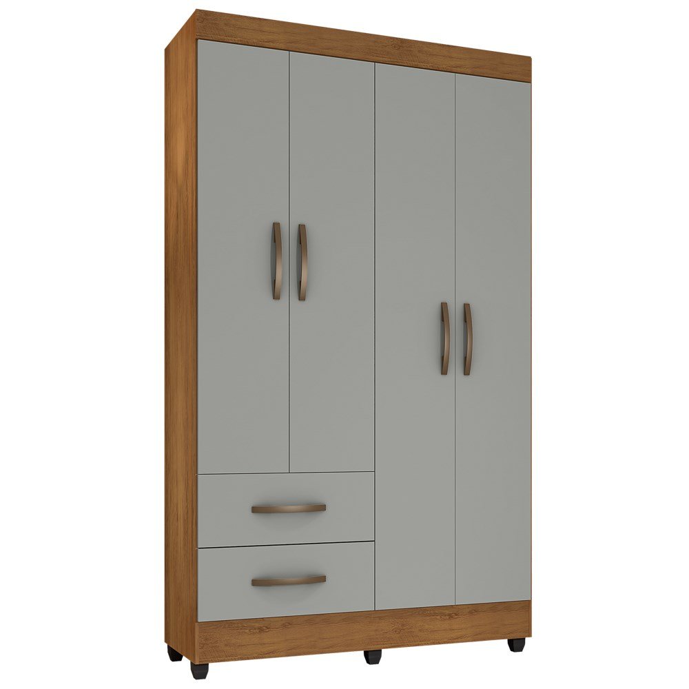 Guarda-Roupa Solteiro 4 Portas 2 Gavetas Honduras Freijó/Concreto ...