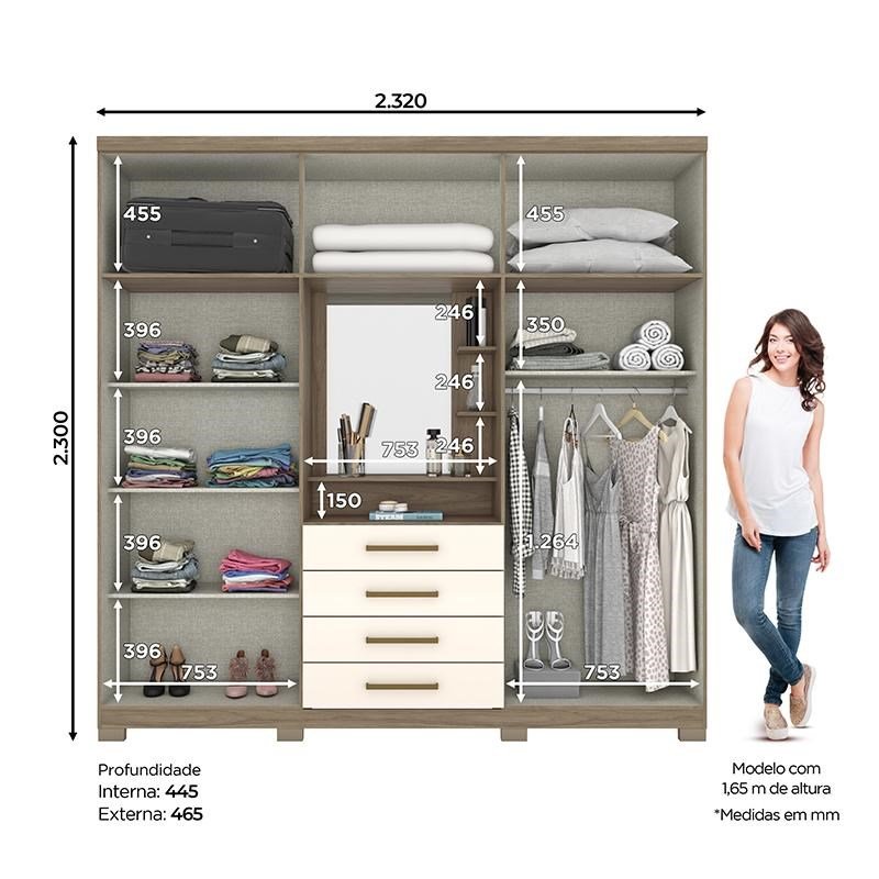 Guarda Roupa Casal Roma 10 Portas e 4 Gavetas Capelinha com Espelho ...