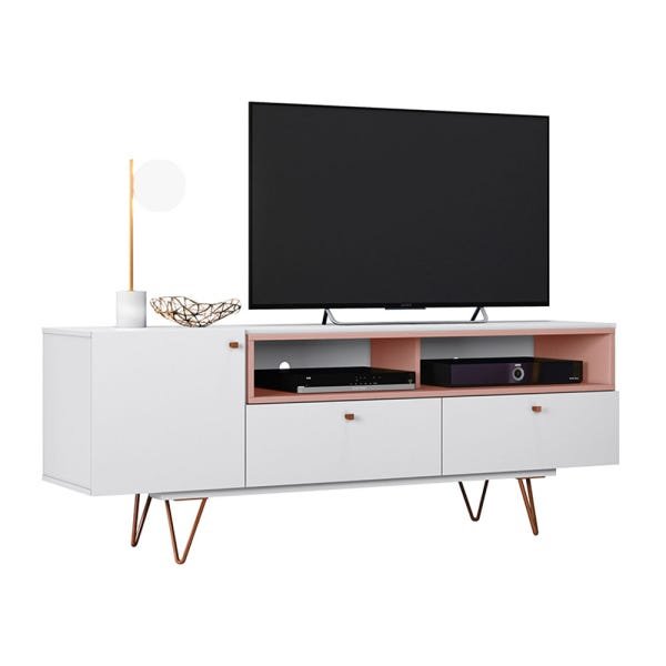 Rack Retro Para Tv 55 Polegadas Metal Alasca Branco Ac/Rose Ac ...