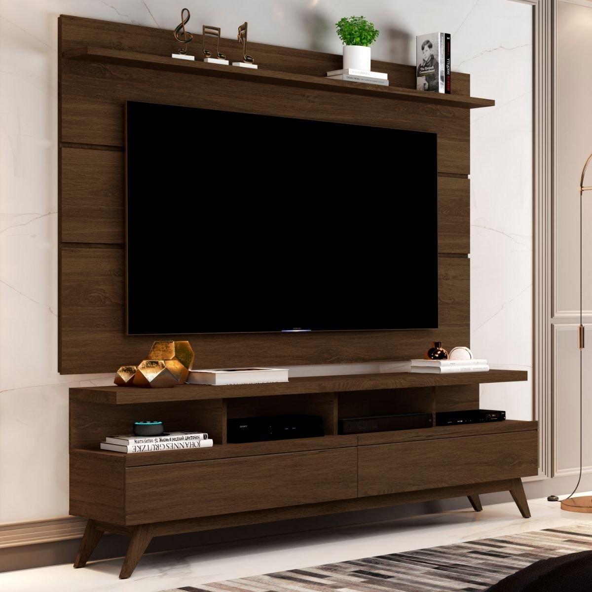 Rack com Painel para Sala Televisão até 55 Polegadas - Mod.2029:Cedro ...