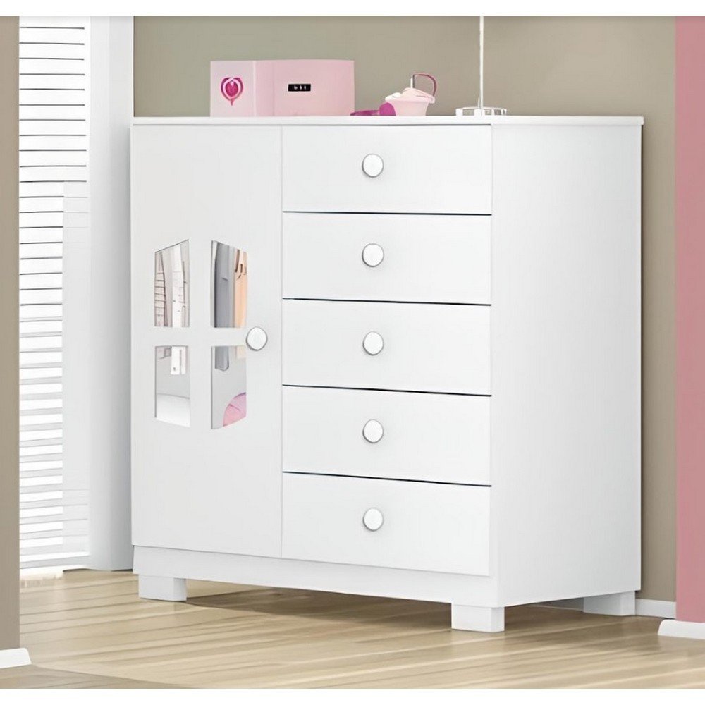 Cômoda Infantil Cristal 1 Porta 5 Gavetas Tuboarte (2022) | MadeiraMadeira