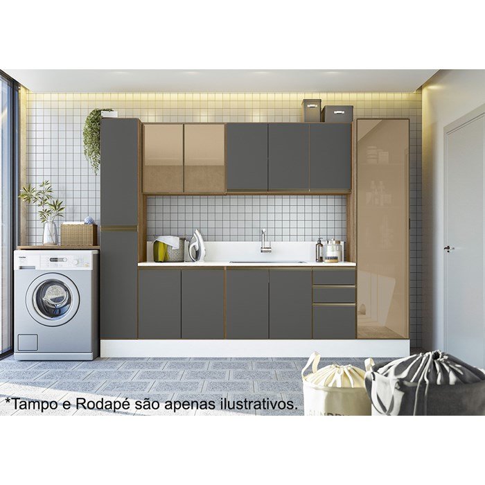 Cozinha Modulada 6 Peças Em MDF Kali Premium CJ12 Carvalho Rust Chumbo ...