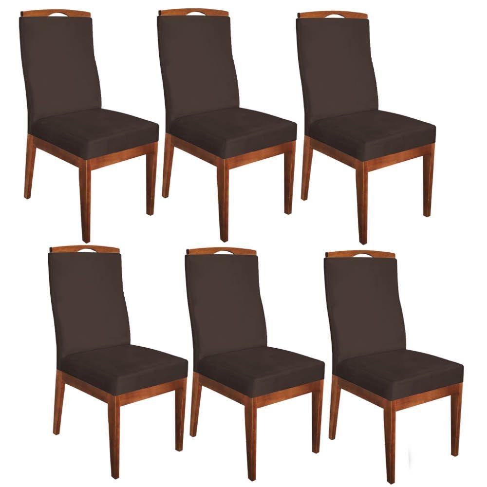 Conjunto 06 Cadeiras Ricco Madeira Castanho Marrom Escuro | MadeiraMadeira