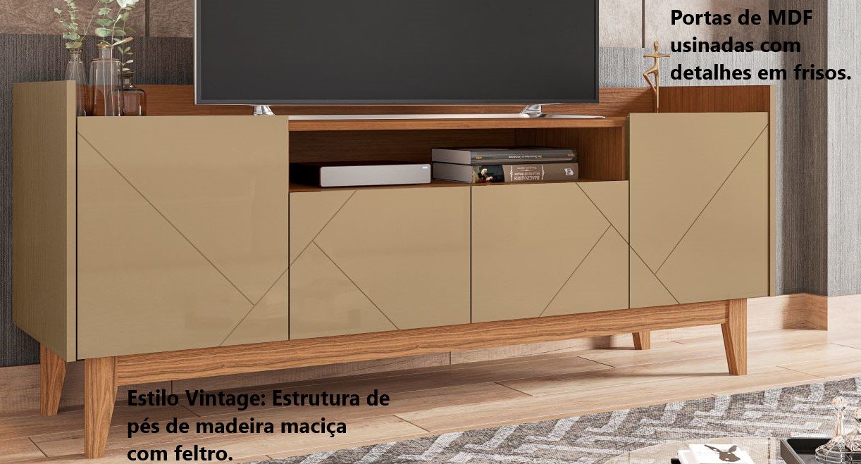 Rack para TV Até 60 Polegadas Adria 4 Portas Champagne/Cedro - Casa D ...