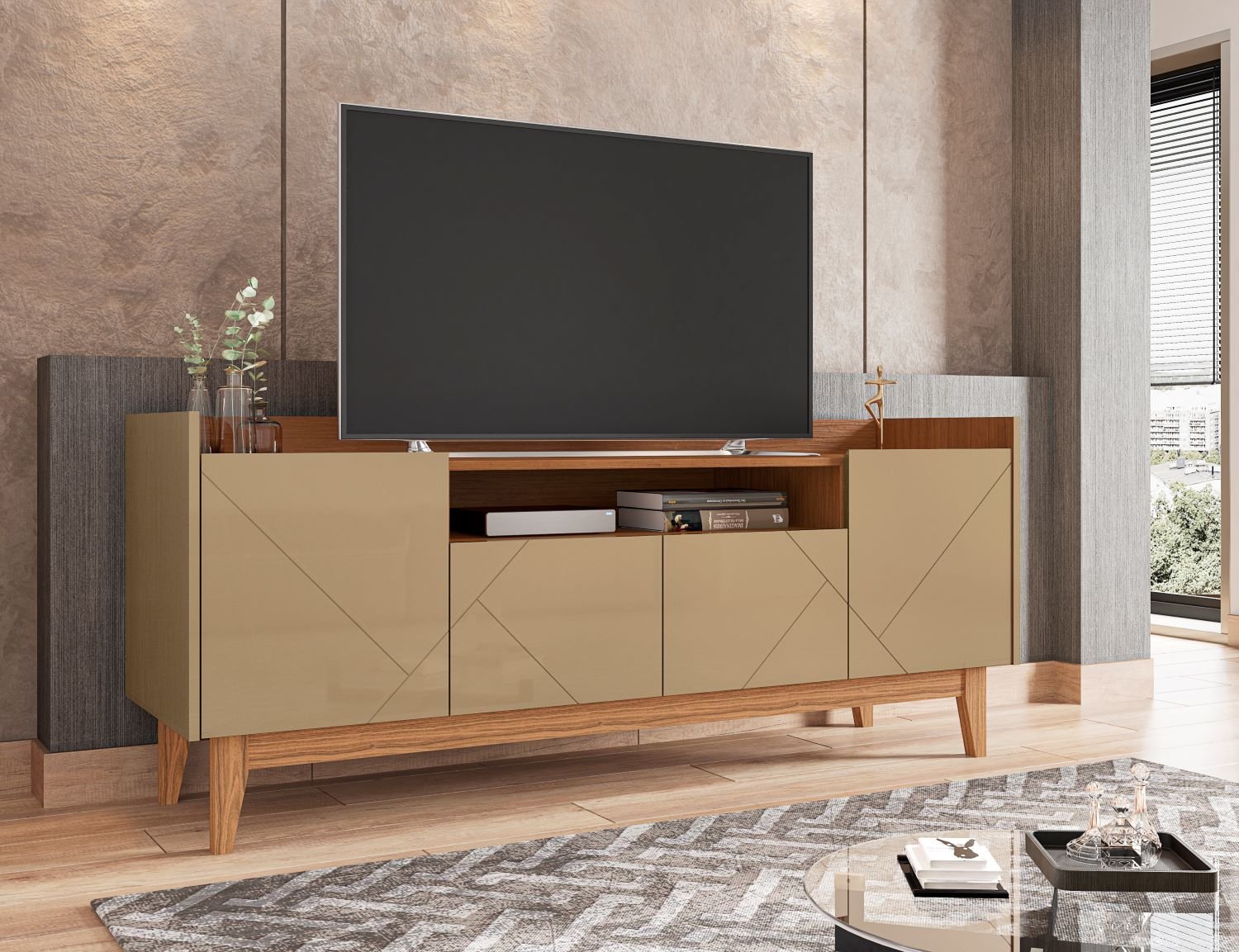 Rack para TV Até 60 Polegadas Adria 4 Portas Champagne/Cedro - Casa D ...