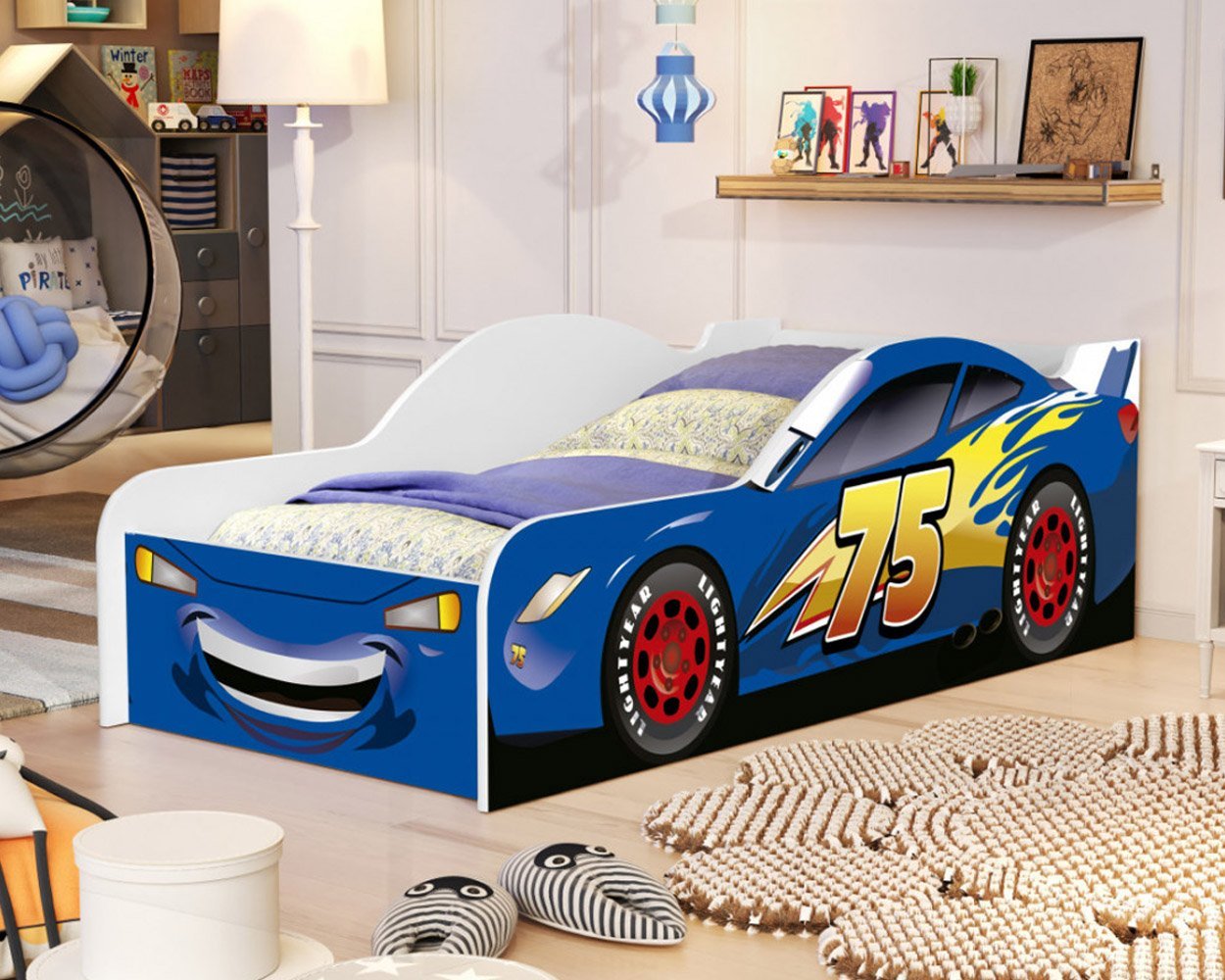 Cama Carro Infantil Para Menino Menina Mcqueen Azul Moveis House ...