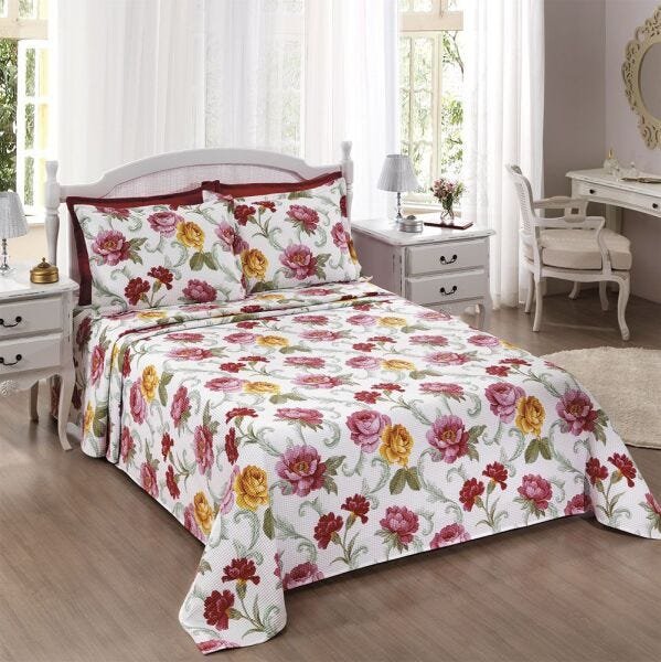 Colcha Piquet Favo - Casal - 100% Algodão - com Porta Travesseiros - Viviane - Dohler ...