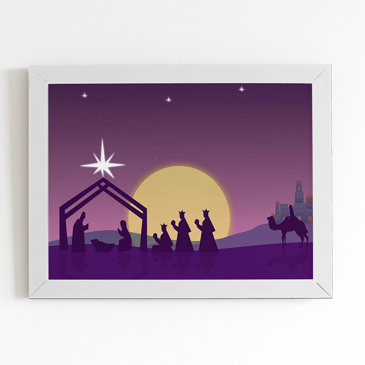 Quadro Jesus Presépio 3 Reis Magos Moldura Branca 60x40cm | MadeiraMadeira