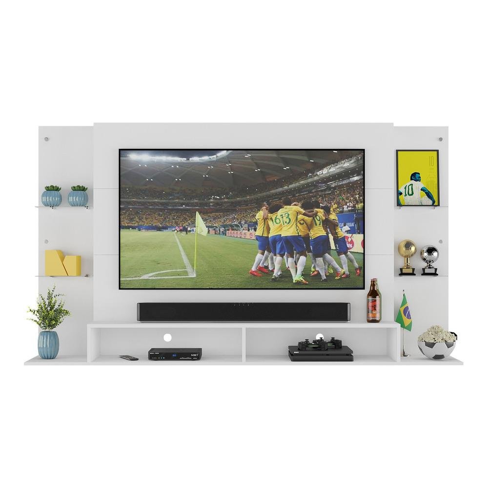Painel TV 60" com prateleiras de vidro Brasil Multimóveis BR2739 Branco | MadeiraMadeira