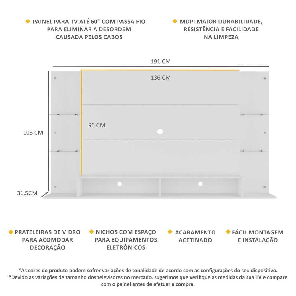 Painel TV 60" com prateleiras de vidro Brasil Multimóveis BR2739 Branco | MadeiraMadeira