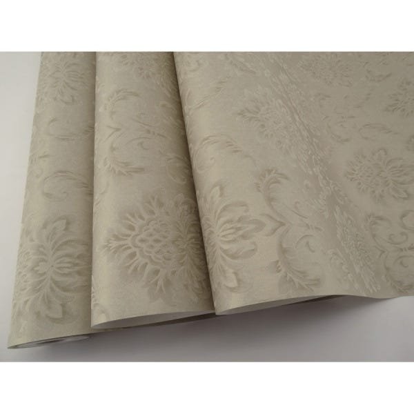 Papel de Parede - Creme Metalizado com Arabescos - Rolo com 10m x 53cm ...