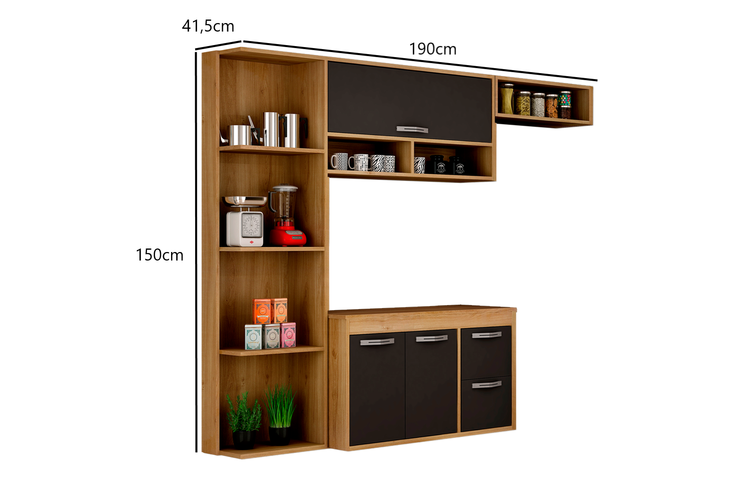 Cozinha Compacta 3 Peças 2 Gavetas 3 Portas 4 Prateleiras Esmeralda ...