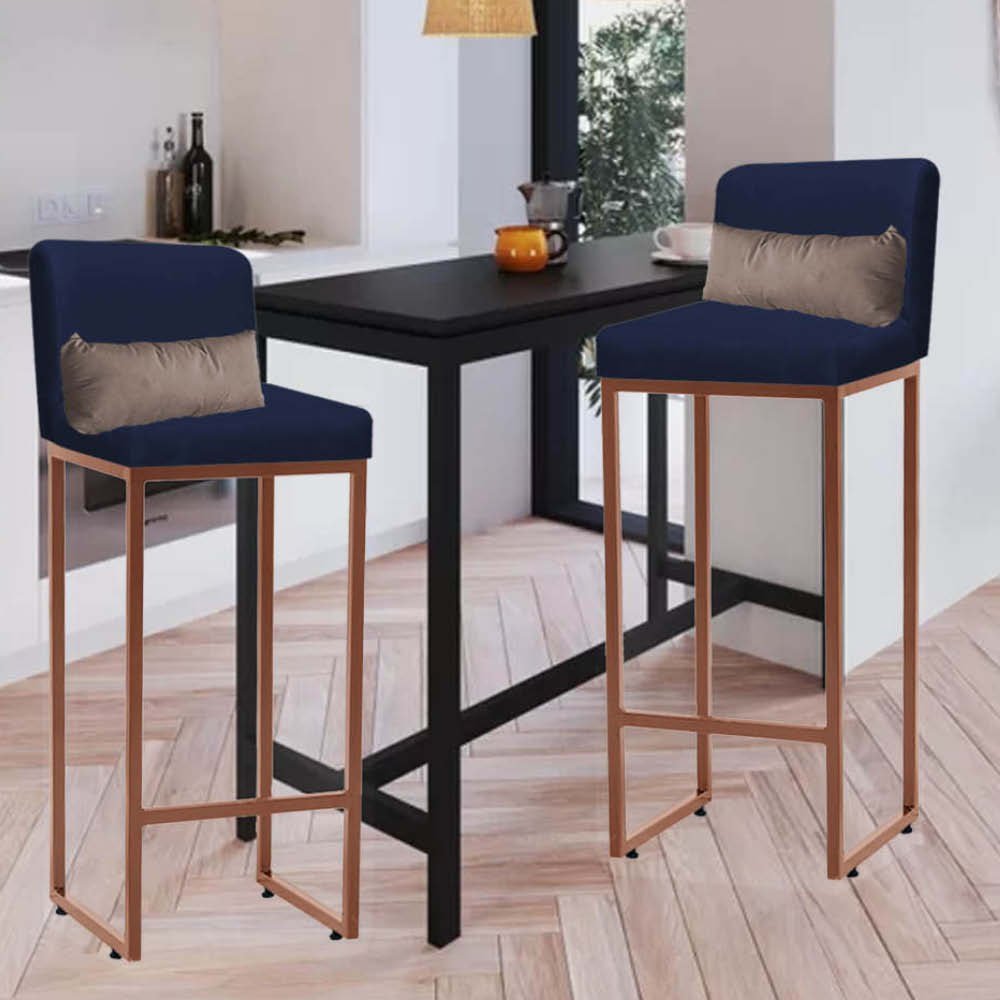 Kit 02 Banqueta Alta com Encosto Lucca Industrial Cozinha Balcão Ferro ...