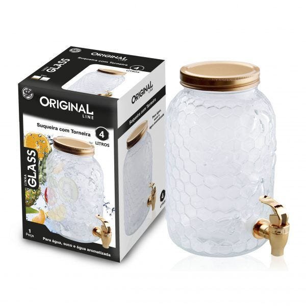 Suqueira de Vidro com Torneira 4 Litros Tampa Bronze - Original Line ...