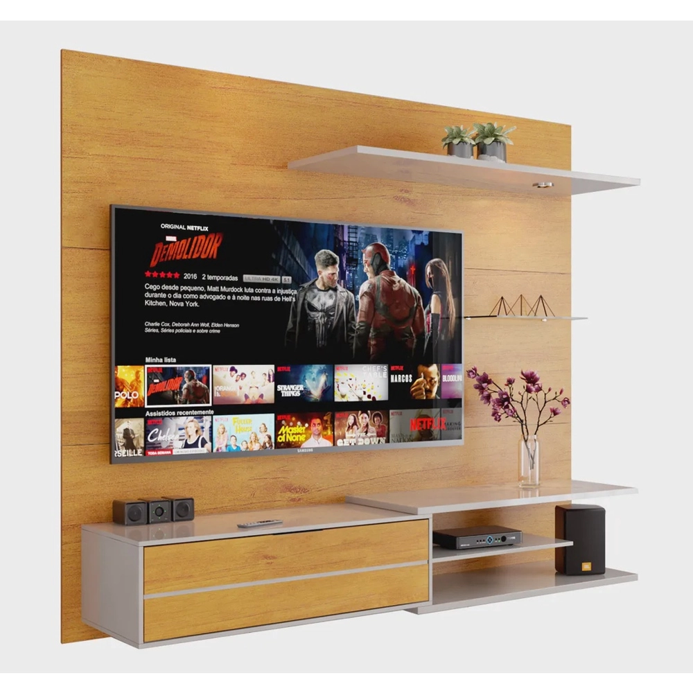 Home Suspenso Amazon Cedro/Off White com Led - MiraRack | MadeiraMadeira