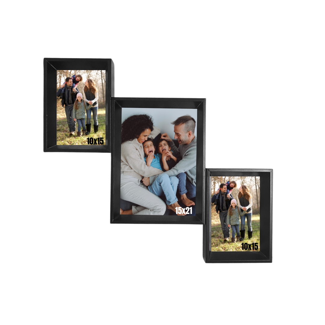 Quadro de Parede para 3 Fotos (2)10x15cm e (1)15x21cm Chanfrada ...