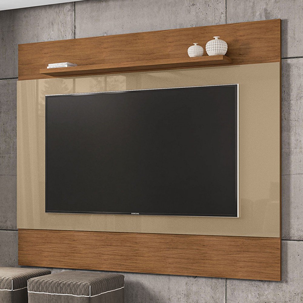 Painel para TV Até 50 Polegadas Quasar 1 Prateleira Champagne/Cedro ...