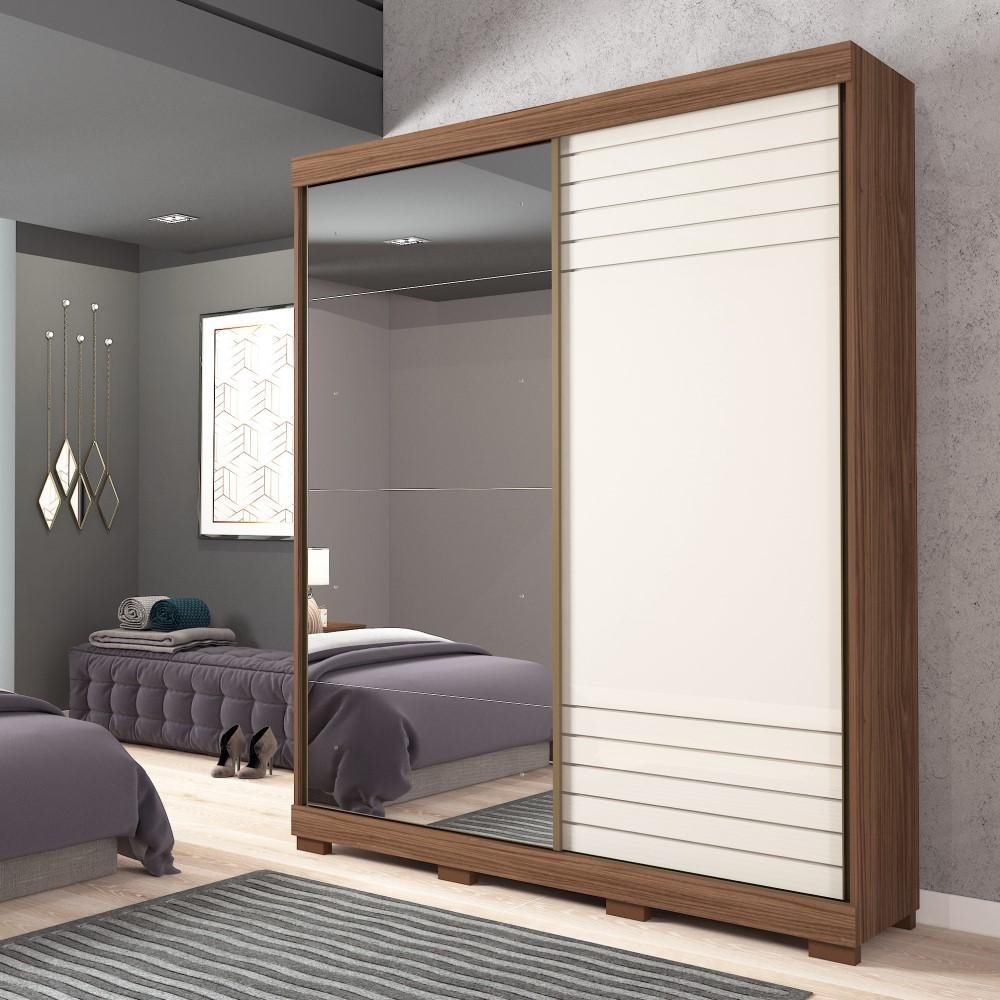 Guarda Roupa Roupeiro Casal MDF Portas de Correr 4 Espelhos 3 Gavetas ...