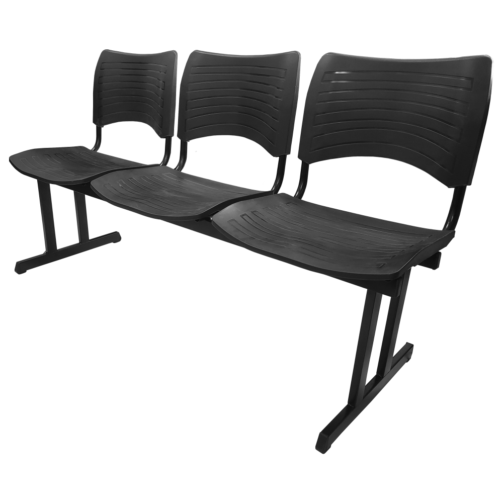 Cadeira Iso Longarina Polipropileno 3 Lugares Preta | MadeiraMadeira