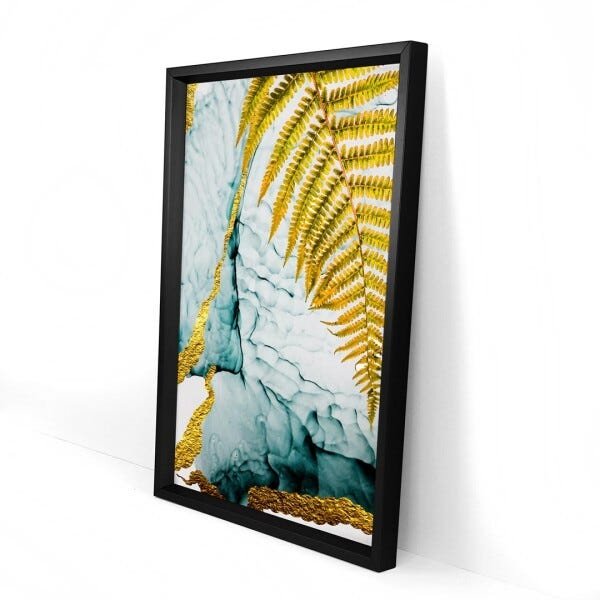 Quadro com Moldura Chanfrada Folha Dourada Preto - Grande | MadeiraMadeira