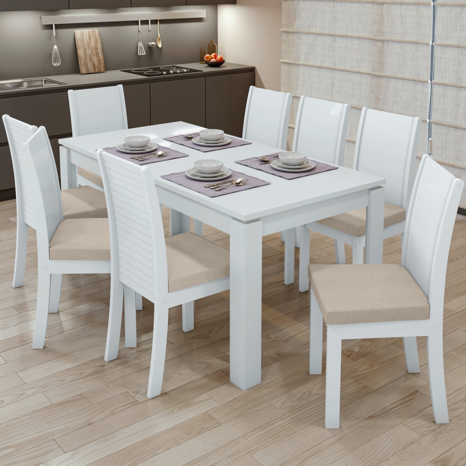 Conjunto Mesa 200x90cm Tampo MDF 8 Cadeiras Athenas Móveis Lopas ...