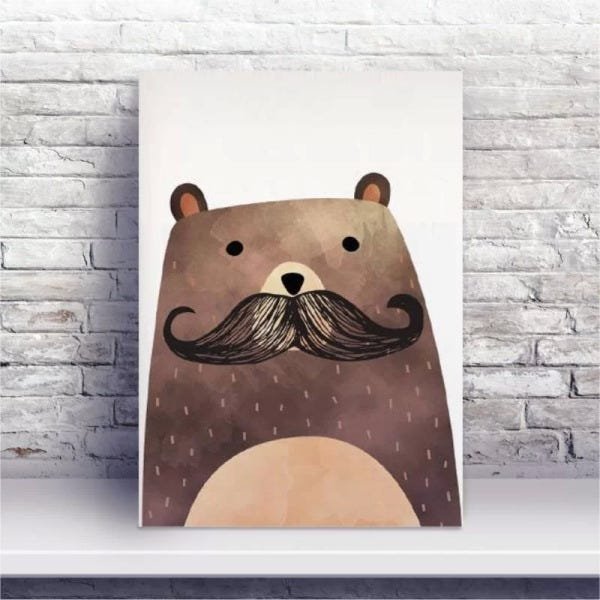 Placa MDF urso de bigode | MadeiraMadeira