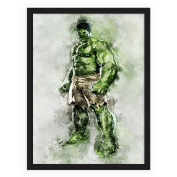 Personagem em aquarela super herói Hulk quadro decorativo | MadeiraMadeira