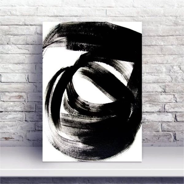 Placa MDF arte abstrata pinceladas em aquarela preto | MadeiraMadeira