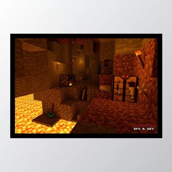 Quadro com moldura Minecraft Torch Cave | MadeiraMadeira