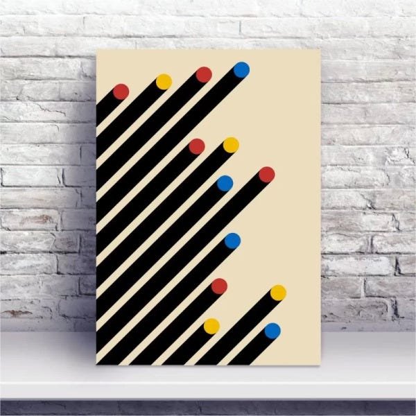 Placa MDF arte abstrata preto bolas coloridas | MadeiraMadeira