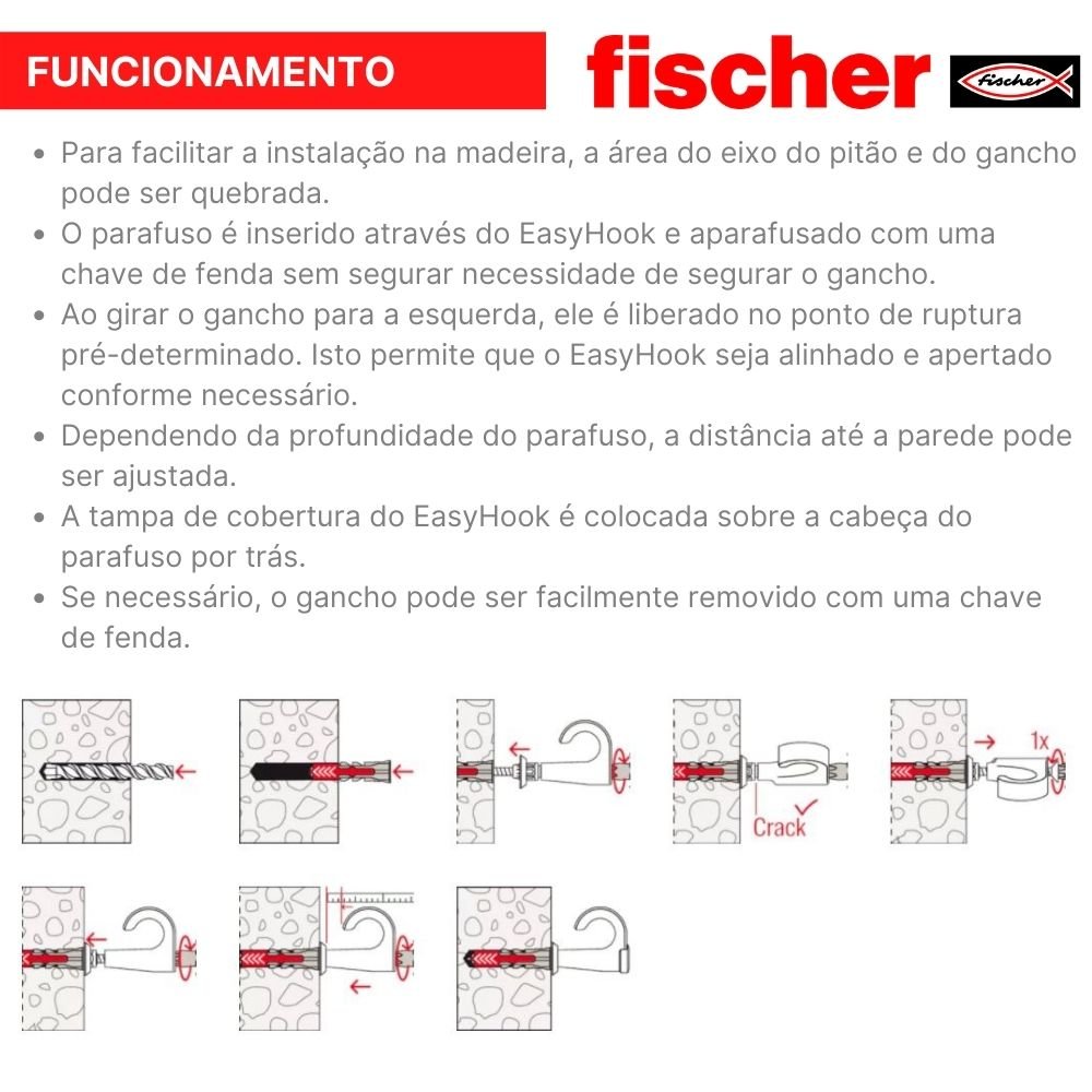 Gancho EasyHook com Bucha Nylon DuoPower fischer - 8X40mm | MadeiraMadeira