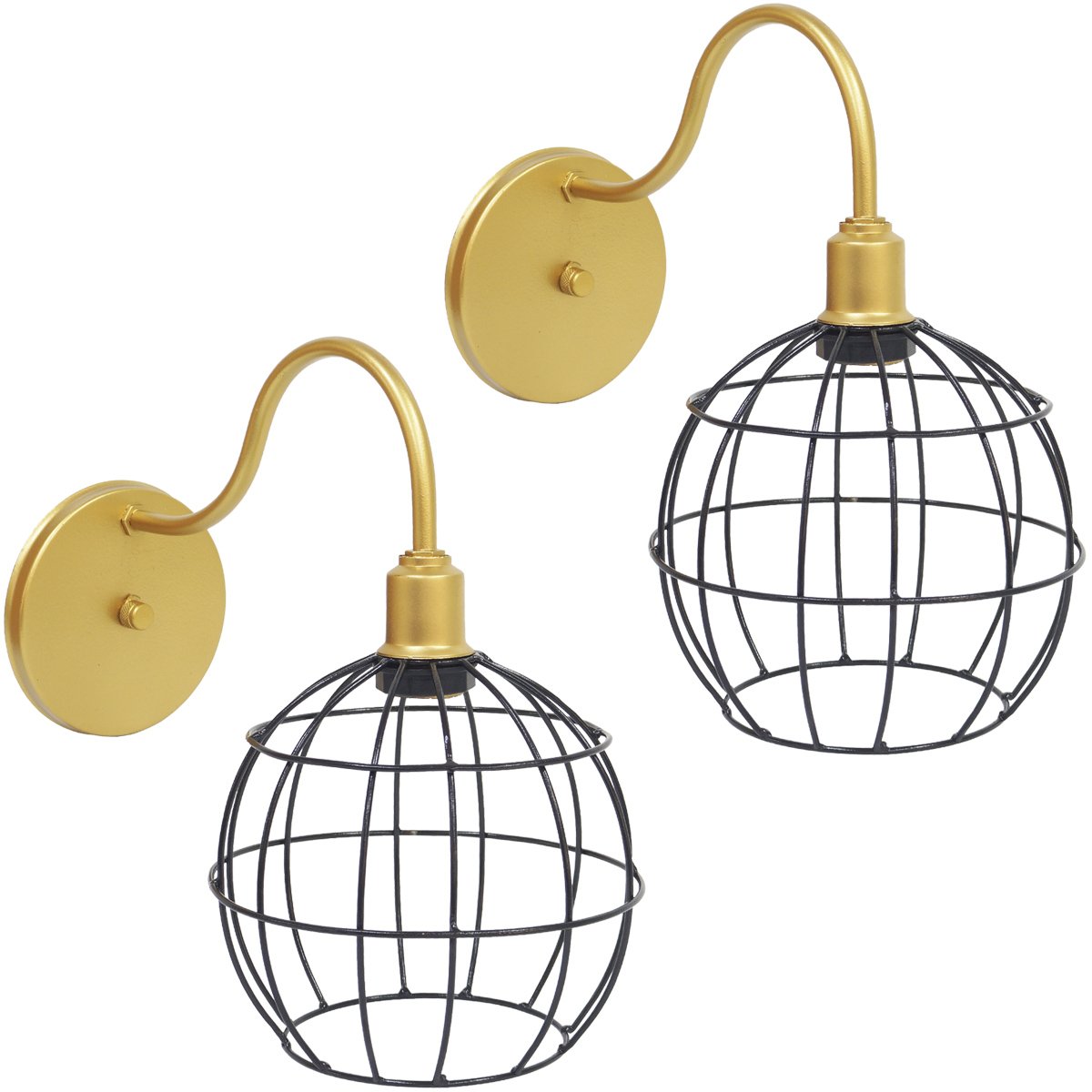 2 Luminárias Arandela de Parede Aramada Globo Preto Industrial Retro ...
