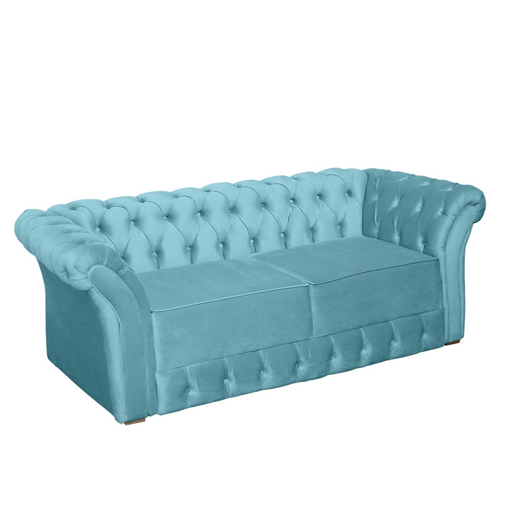 SOFÁ CHESTERFIELD 2 LUGARES VELUDO AZUL TURQUESA COM 185CM DE ...