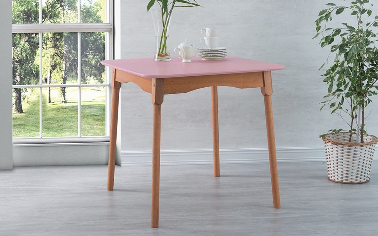 MESA MADEIRA MIMO BASE VERNIZ JATOBÁ E TAMPO LACA ROSA BEBÊ 80X80X76CM ...