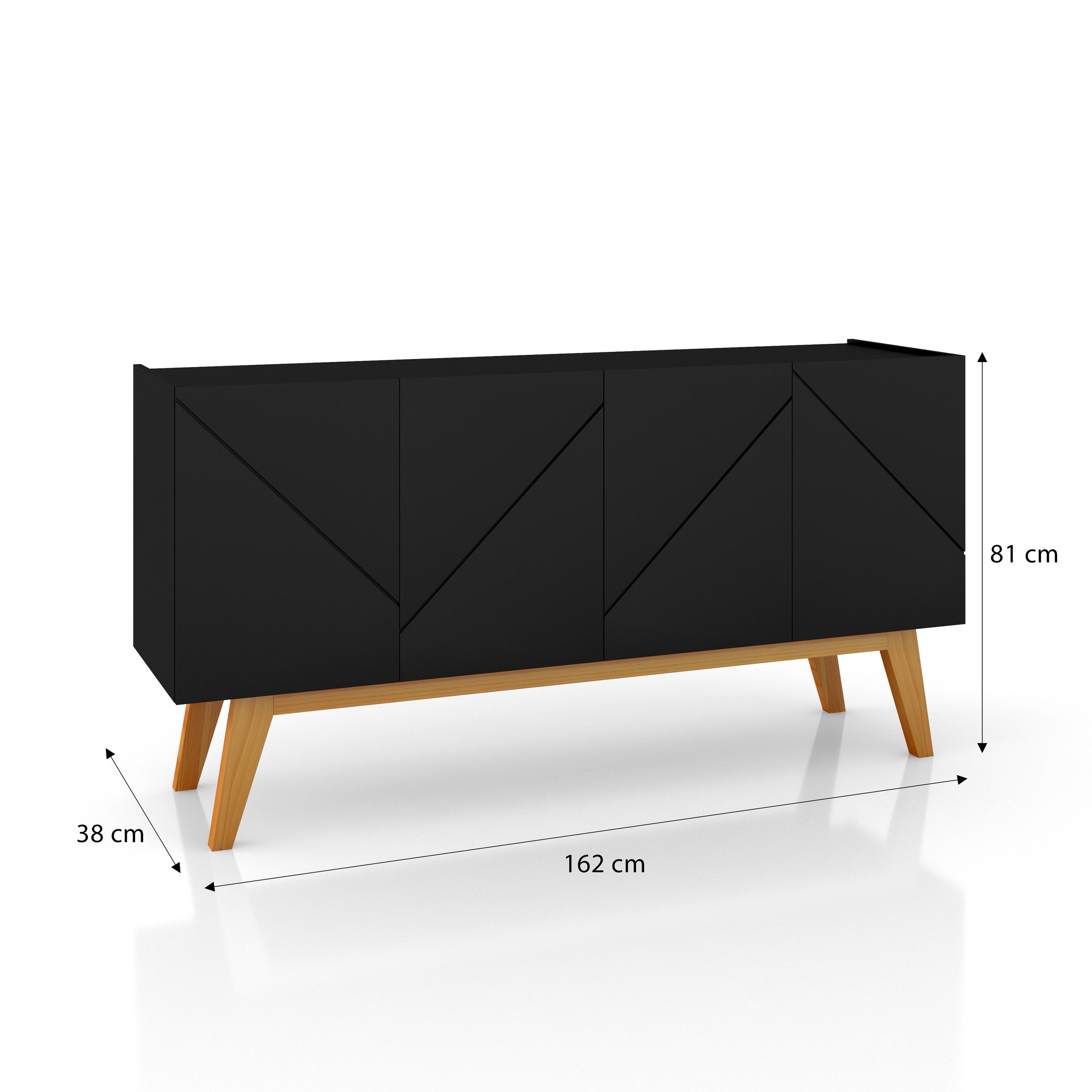 Aparador Buffet 4 Portas com Pés de Madeira Classic 160cm:Preto ...