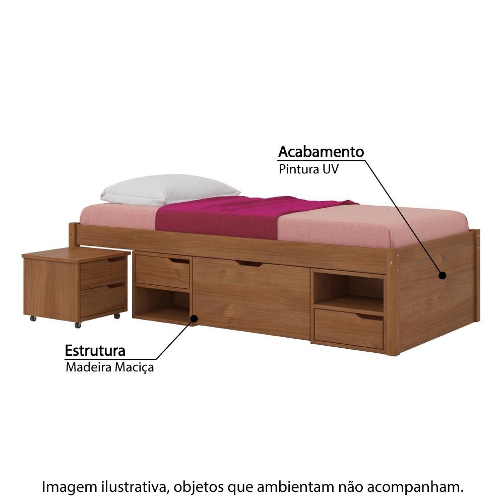 Cama de Solteiro Multifuncional Connecticut - Amêndoa | MadeiraMadeira