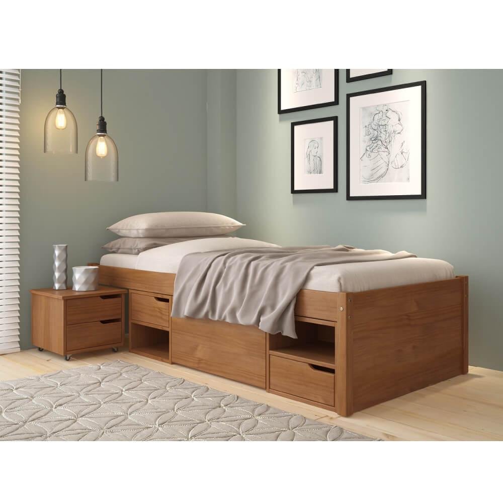 Cama de Solteiro Multifuncional Connecticut - Amêndoa | MadeiraMadeira