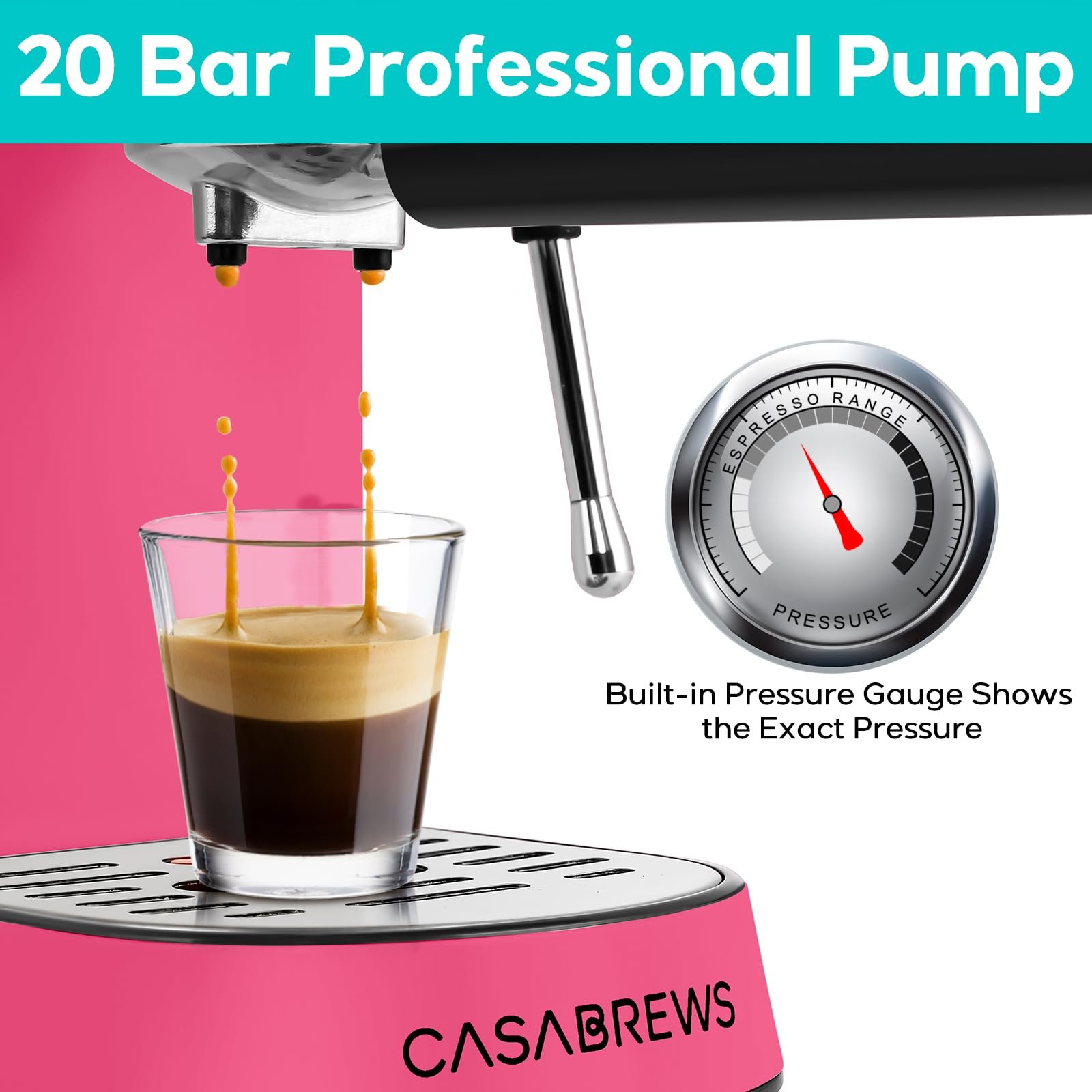 Casabrews Máquina de Espresso 20 Bar com Vaporizador de Leite (rosa) | MadeiraMadeira
