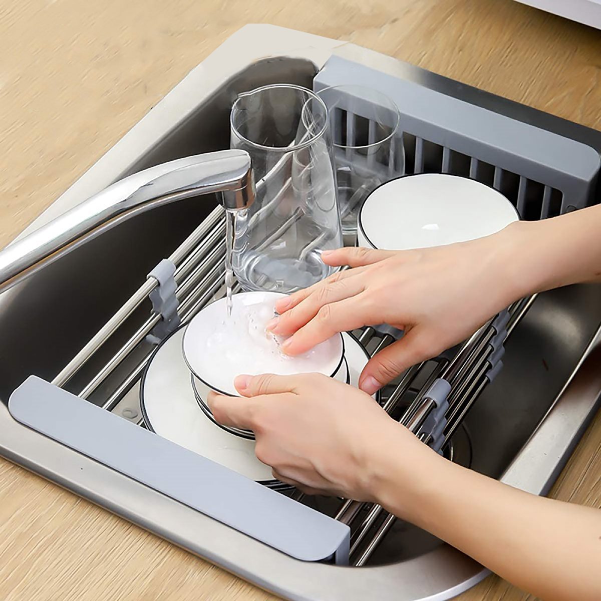 Escorredor Extensível Em Aço Inox Para Cuba De Cozinha - Cinza ...